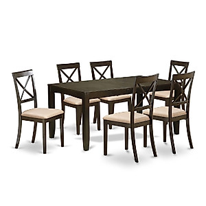 East West Furniture LYBO7-CAP-C Lynfield 7 Piece Set Consist of a Rectangle Dining Table with Butterfly Leaf and 6 Linen Fabric Kitchen Room Chairs, 36x66 Inch, Cappuccino