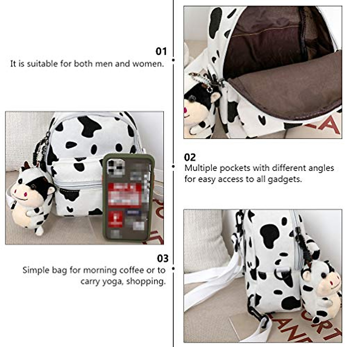 Abaodam Backpack Mini Cow Print Canvas White Cows Baby Bag Women- Canvas Shoulder Pouch Creative Fanny Pack Fashion Backpack for Woman Girl Lady
