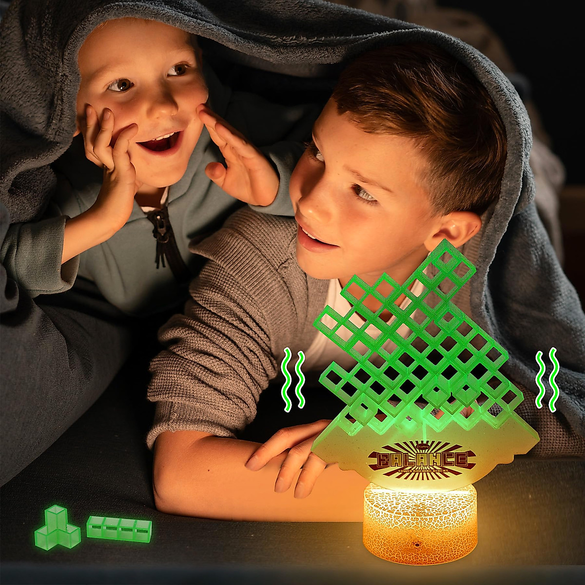 LED Glow in The Dark Stacking Game -Tumble Tetra Balance Tower Game with Color Changing Lights - Suspend Board Games for Adults & Family - Great for Summer Parties, Raves, or Blacklight