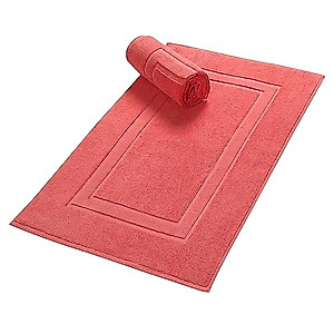 GLAMBURG Premium Cotton 20x32 inch 2-Pack Bath Mats - 100% Ringspun Cotton - Luxury Hotel & Spa Quality - 800 GSM - Durable Soft Highly Absorbent - Machine Washable - Coral Orange