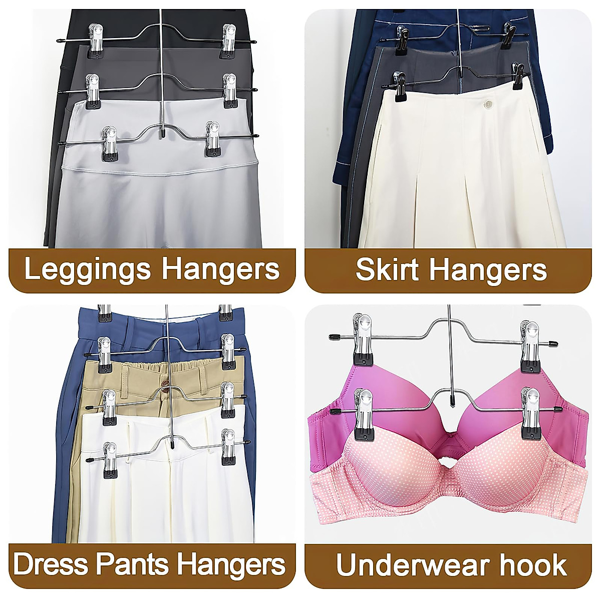 CoHoXXYY 4-Tier Skirt Hangers, Pants Hangers with Clips - Space Saving, Non-Slip, Adjustable Clips, Suitable for Skirts, Shorts, Kids Clothing (3-Pack)
