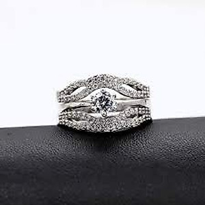 Uloveido 925 Sterling Silver Infinity Wedding Ring Guard Enhancer Double Band Engagement with Cubic Zirconia (Size 7.75)