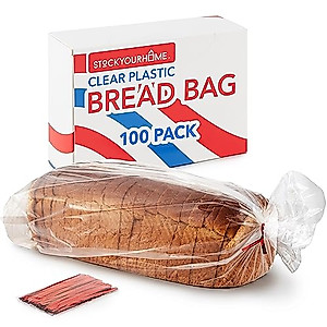 100 Pack Clear Plastic Bread Bags for Homemade Bread Adjustable and Reusable Large Disposable Storage Bag with Twist Ties for Fresh Home-Made Sourdough Loaf, Freezer Safe Airtight BPA-Free