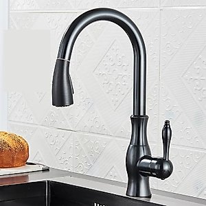 Pull Out Kitchen Sink Single Lever Water Mixing Faucet Crane for Kitchen 360 Degree Rotating Mixer(Bronze Black)