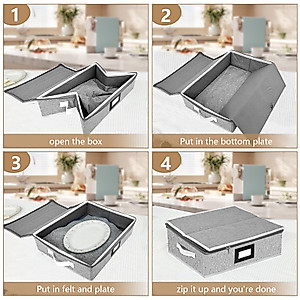 homyfort Platter Storage Case Box, China Storage Containers Hard Shell, 5 Felt Dividers Included, Structured Top and Stackable Platter Storage Containers (Grey)