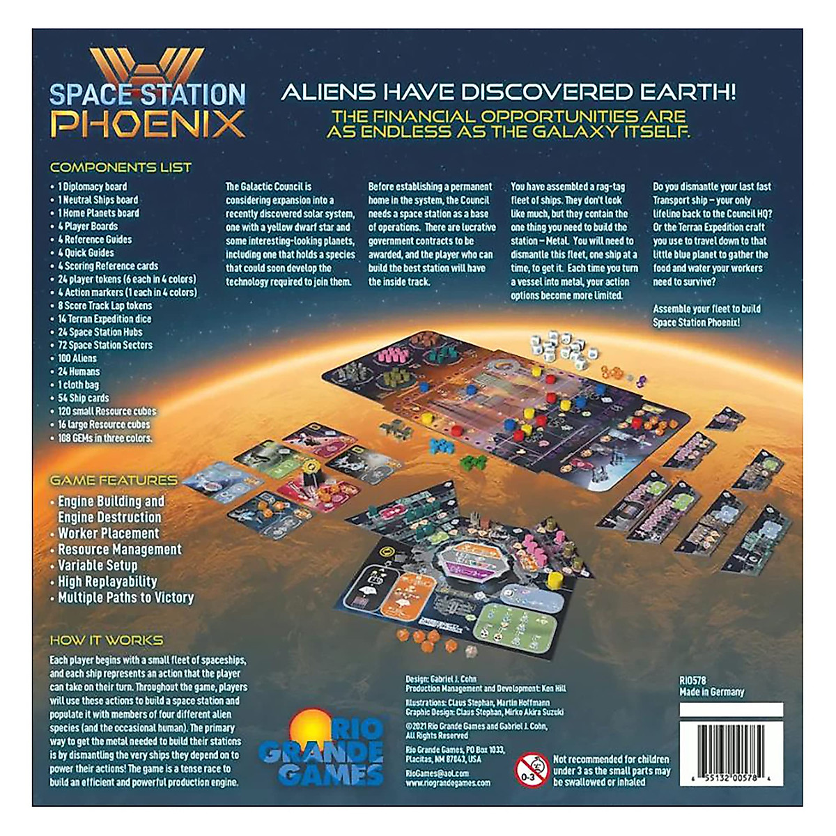 Rio Grande Games Space Station Phoenix - RIO Grande Games - Strategy Board Game, Ages 14+, 2-4 Players, 90-120 Min