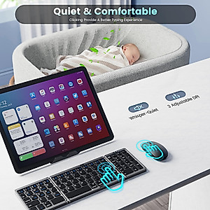 Rimyet Foldable Keyboard and Mouse Combo, Portable Travel Keyboard with Numeric Keypad, Bluetooth, Rechargeable, Compatible with Laptop, Tablet, iPad, Sync Up to 3 Devices, Hard Carrying Case