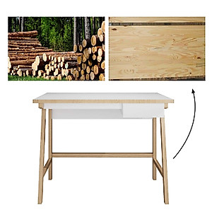 FRSTONE Pine Wooden Home Office Desk White Oak 39.3 x 29.5 Inch Computer Desk with Storage Drawer for Studing, Writing, Simple Style Study Table, Console Laptop Table, White Desktop