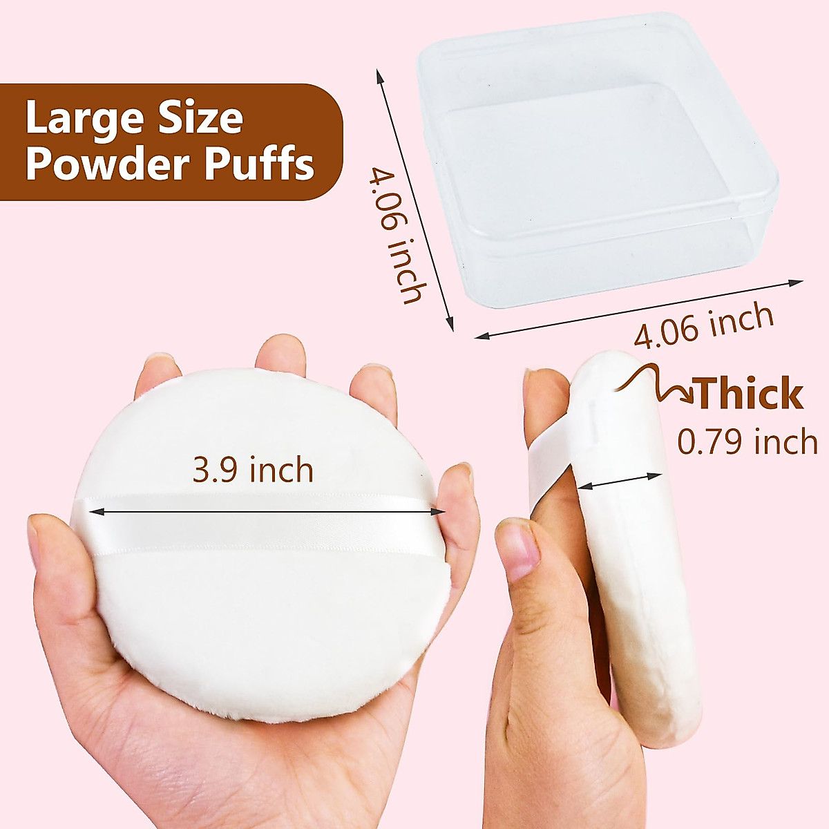 3 Pack Extra Large Body Powder Puff and Container, Soft Cotton Powder Puffs 4.13 Inch Dusting Powder Container with Puff Washable Round Powder Puffs for Woman Baby Body Face Loose Dusting Powde