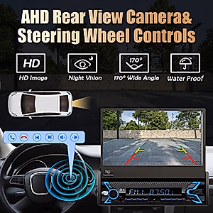 Single Din Car Stereo Player Compatible with Apple Carplay & Android Auto–7 Inch Flip Out Touchscreen Car Radio with Bluetooth| Mirror Link| Backup Camera| USB/SD/AUX Input| AM FM| Subwoofer| DSP