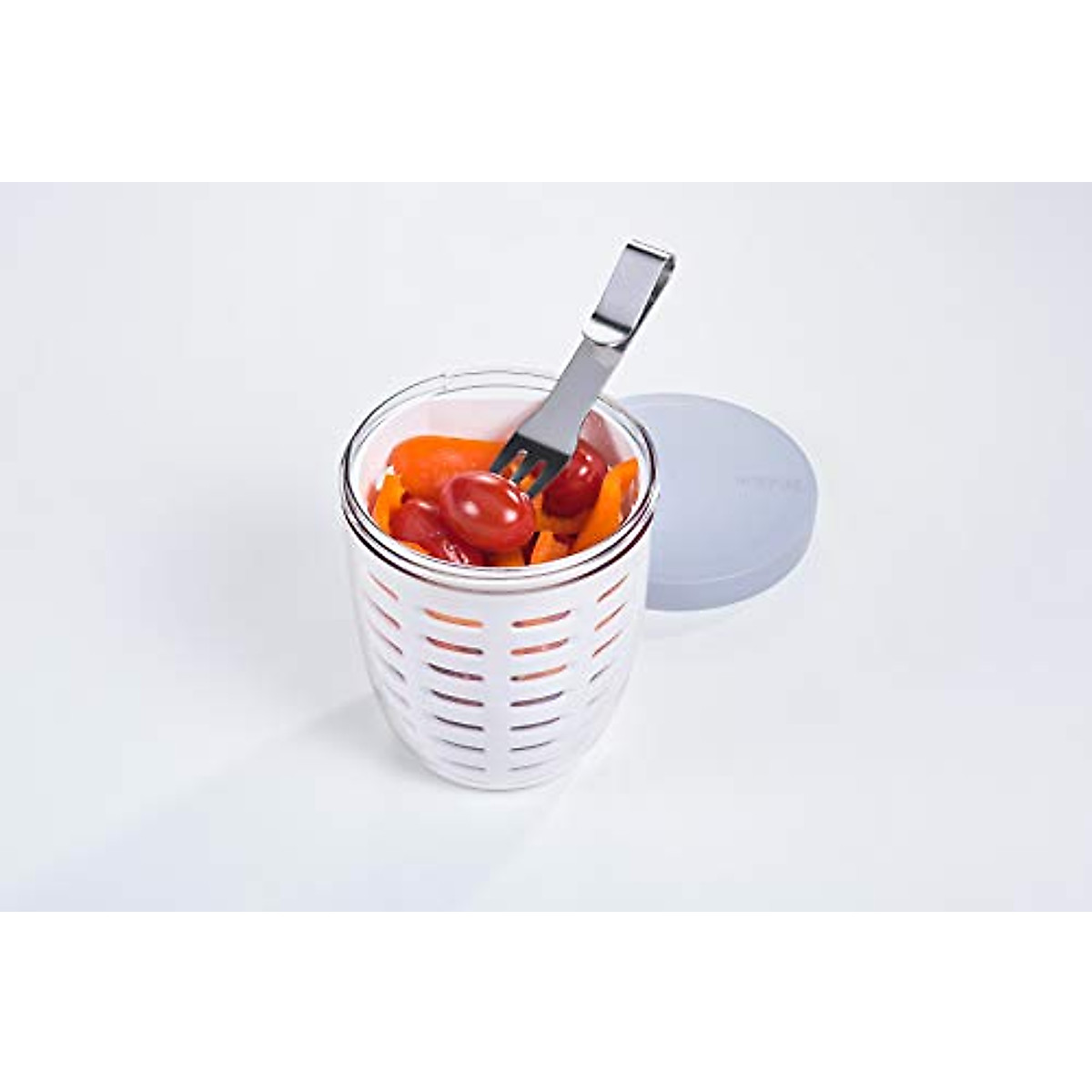 MEPAL, Fruit and Veggie Snack Pot with Airtight Lid, Colander and Fork, Portable, BPA Free, Nordic White, Holds 600ml|20oz, 1 Count