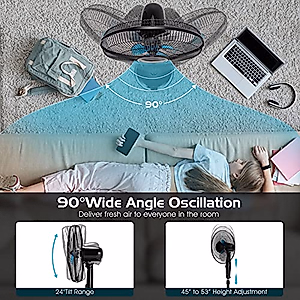 Tangkula Pedestal Fan, Oscillating Standing Fan with Remote Control & 3 Speeds, Free Stand Fan with Adjustable Height, LCD Display, Timer & Double Blades, Ideal for Bedroom, Home, Office