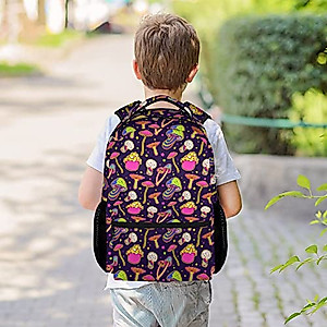 Homexzdiy Mushroom Backpack for Girls Boys, 16" Purple Backpacks for School, Cute Lightweight Bookbag for Kids Students