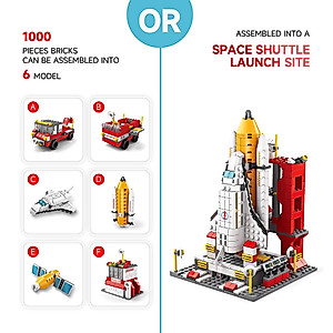 Nimpark Space Exploration Shuttle Building Set - Compatible with Major Brands, 6-in-1 Aerospace MOC Model Toys with Launch Control Center for 6 7 8 9 10 11 12 Year Old Kids, Boys & Girls (1000 Pcs)