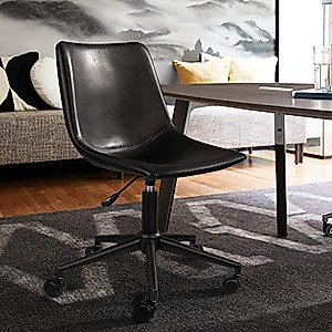 Homall Mid Back Office Chair PU Leather Computer Desk Chair Adjustable Swivel Task Chair Armless (Black)