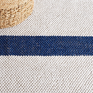 SAFAVIEH Natura Collection Accent Rug - 4' x 6', Ivory & Navy, Handmade Flat Weave Modern Stripe Wool, Ideal for High Traffic Areas in Entryway, Living Room, Bedroom (NAT324N)