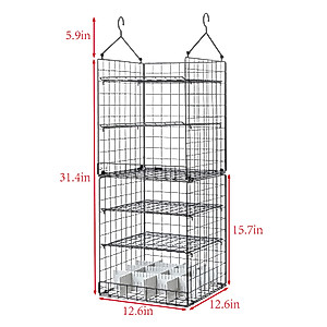 Yuyetuyo 6 Tier Hanging Closet Organizer Foldable Hanging Clothes Shelves with Adjustable Dividers, Closet Shelf Organizer for Clothing Sweaters Socks Dolls Handbags, Separable, Black