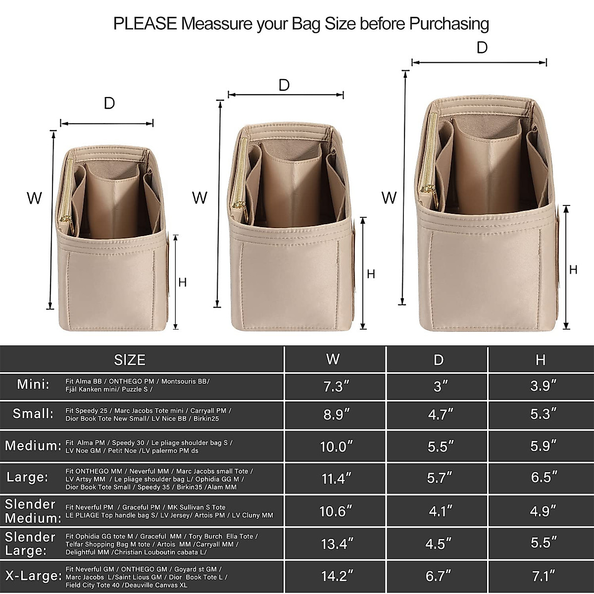 ZTUJO Purse Organizer Insert For Handbags, Silky Touching Bag Organizer Insert With Bottle Holder, Perfect for Speedy, Neverfull, Tote,ONTHEGO,Artsy,Handbag and More (Medium, Silky Beige)