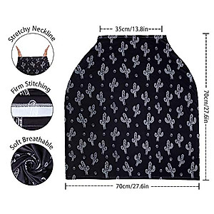 Baby Car Seat Cover, Infant Carseat Canopy, Nursing Breastfeeding Cover, Stretchy Carrier Covers for Stroller/High Chair/Shopping Cart, Newborn Registry & Shower Gift for Boys Girls - Black Cactus