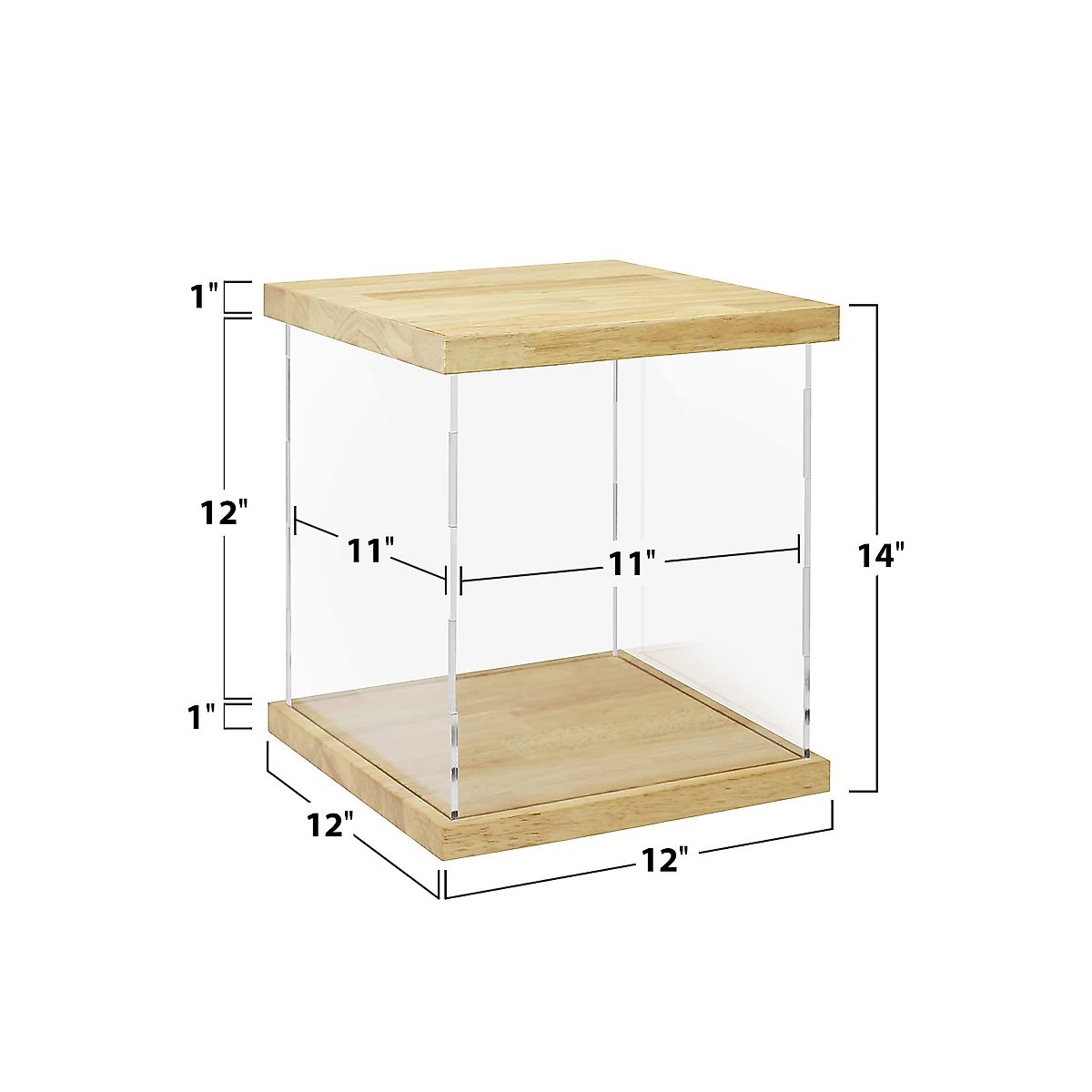 Clear Acrylic Display Case with Solid Butcherblock Base and Top for Trophy, Collectibles, Assemble Cube Display Box Stand Dust Proof Protection Showcase for Action Figures Toys - by BenchPro