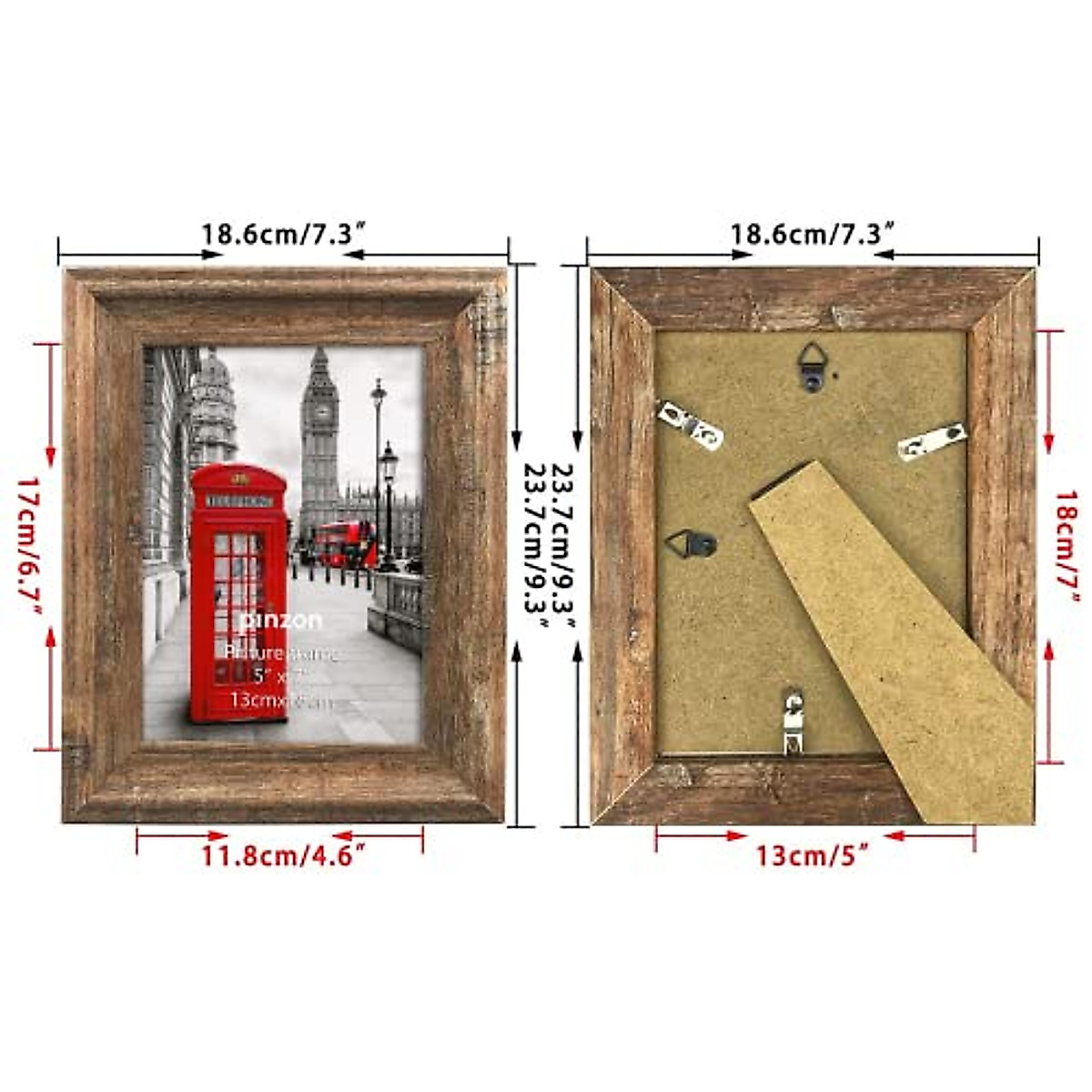 Amazon Brand – Pinzon 2 Pack Picture Frames 5x7, Rustic Distressed Photo Frame for Wall Hanging or Tabletop Display, Brown (Set of 2)