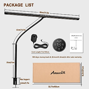 AmazLit Desk Lamp 31.5" W, Desk Lamp for Home Office, Gesture Sensing Desk Light, Monitor Light, Adjustable Color Temperature & Brightness, Table Lamp 24W Brightest, Black