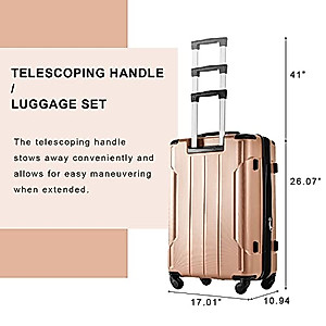 Merax Hardside Luggage Sets 3 Piece Suitcase Set Carry On Expandable Luggage with TSA Lock Spinner Wheels for Men Women (Gold)