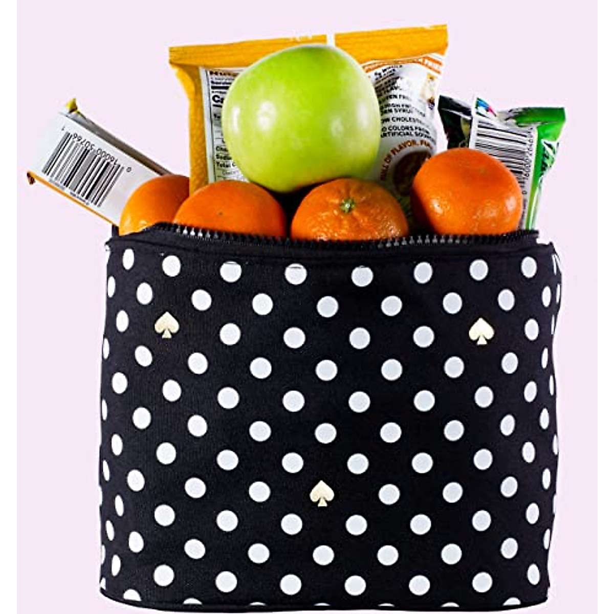 Kate Spade New York Black Insulated Lunch Tote, Small Lunch Cooler, Thermal Bag with Double Zipper Close and Carrying Handle, Polka Dots