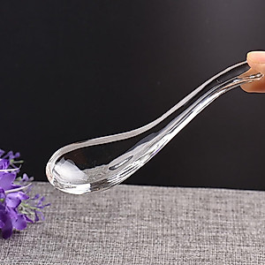 VOSAREA Clear Glass Spoons 2pcs Decorative Dessert Spoon Tablespoon Chinese Soup Spoons Asian Rice Spoon Japanese Wonton Soba Ramen Noodle Spoon