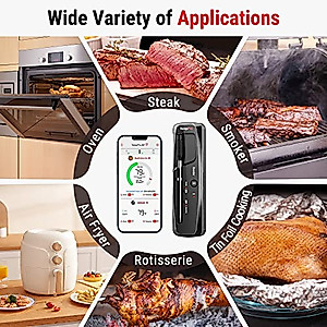 TempPro 500FT Wireless Meat Thermometer for Grilling and Smoking, Bluetooth Meat Thermometer Wireless with Dual Temperature Alert, Digital Food Cooking BBQ Thermometer for Smoker, Oven & Rotisserie