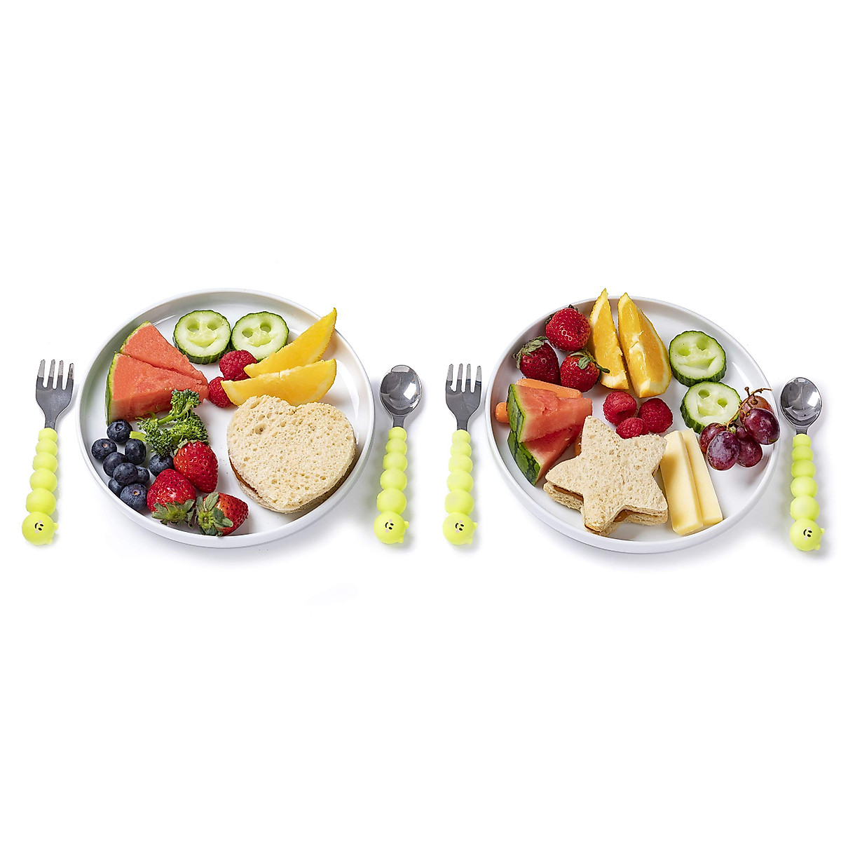 melii Caterpillar Spoon and Fork Utensil Set for Toddlers - BPA-Free Silicone and Stainless Steel Kids Utensils - Ergonomic, Easy-Grip Design for Fun & Safe Eating for Children