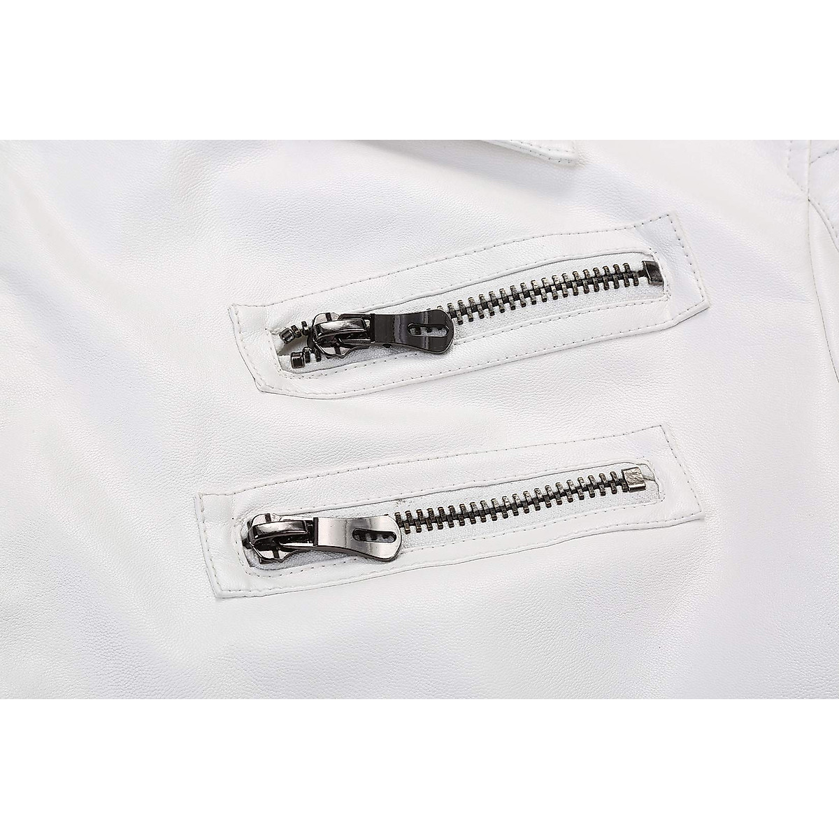 chouyatou Men's Vintage Asymmetric Zip Lightweight Faux Leather Biker Jacket (X-Large, White)