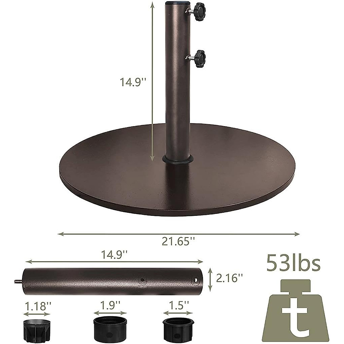 EliteShade USA Up to 140 lbs Round Umbrella Base Steel Plate Stand Market Patio Outdoor Heavy Duty Umbrella Holder, Bonus 18" Round Weight Sand Bag (Sand is not Included), Reddish-Brown