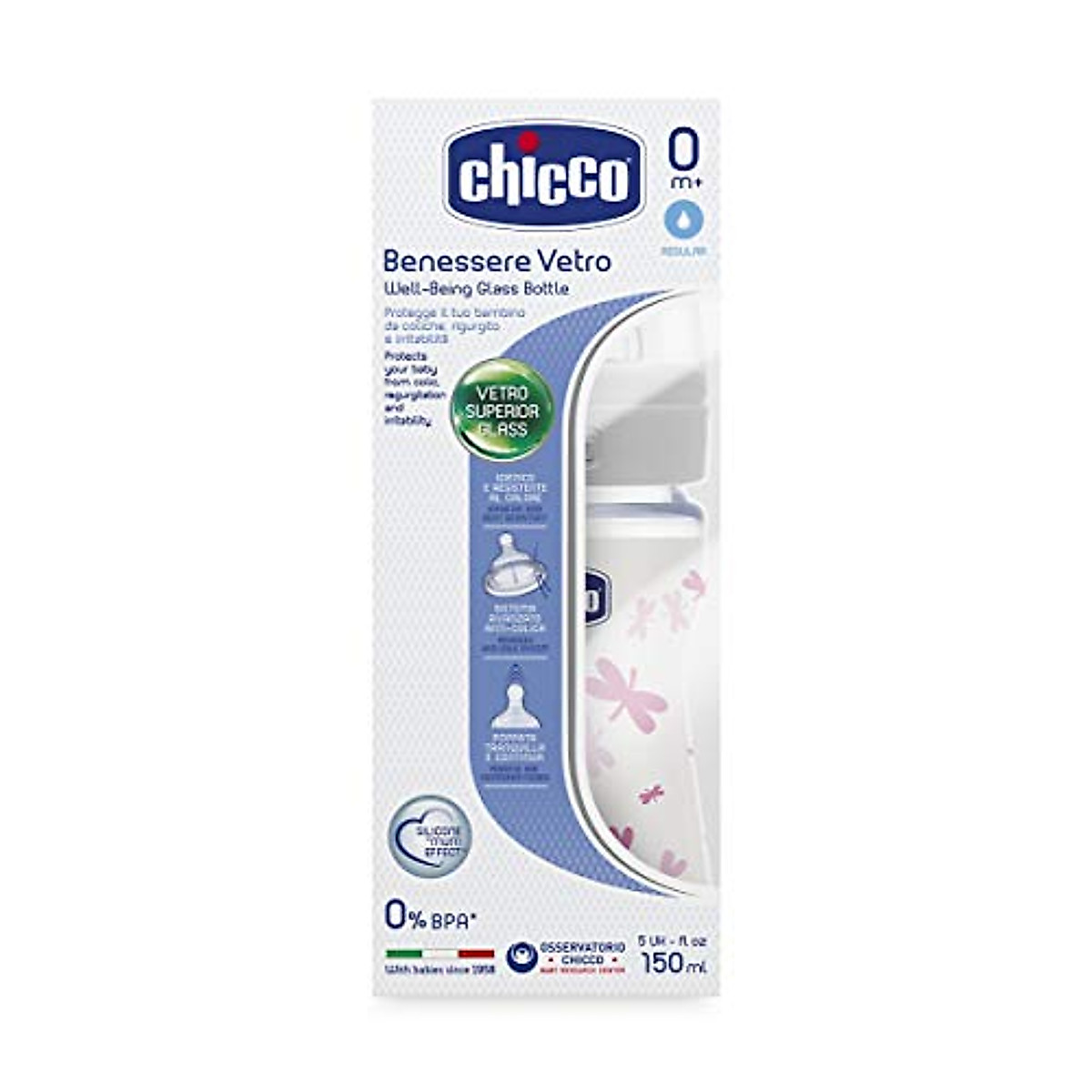Chicco Baby Bottle and Glass Wellness Model Silicone 150ml + 0Mesi