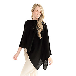CLAUDIA NICHOLE by Alashan 100% Cashmere Luxe Dress Topper Poncho - Lightweight, Soft, Cozy & Versatile - One Size Fit with 60 Plus Colors- Great Gift Item - Black