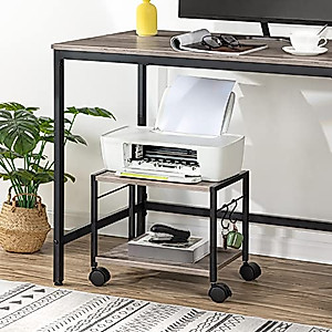 ALLOSWELL Mobile Printer Stand, 2-Tier Printer Cart with Storage, Under Desk Storage Rolling Cart on Wheels and 2 Hooks, Industrial Printer Table, for Home, Office, Scanner, Greige PTHG2001