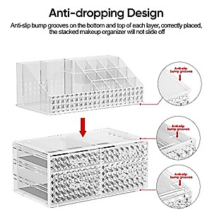 Awenia Makeup Organizer with Drawers[Upgraded]-Acrylic Make up Organizers and Storage Case for Cosmetics,Perfume,Jewelry Display, Vanity and Bathroom Accessories (Clear-4 Drawers)
