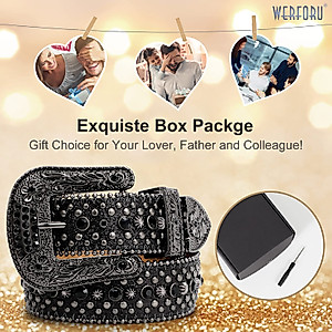 WERFORU Women Men Rhinestone Studded Western Leather Belt Ladies Vintage Bling Cowgirl Cowboy Waist Belt for Jeans Dress