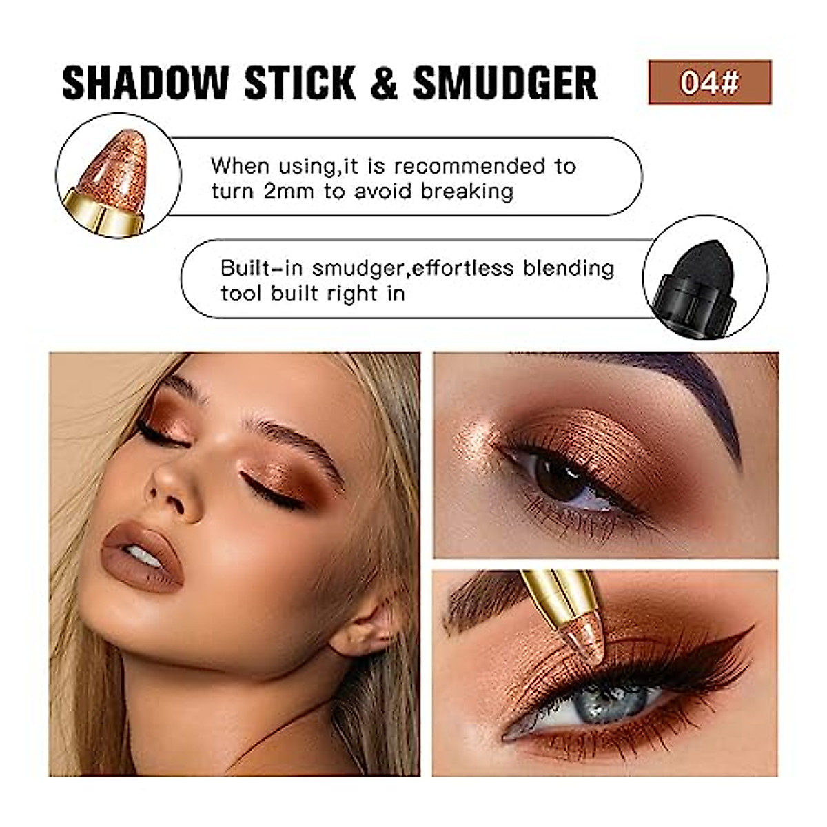 Go Ho White Highlighter Eyeshadow Stick,Cream-to-powder Dual-ended Eyeshadow Pen Eye Shadow Stick,Eye Brightener Highlighter Makeup,Eye Crayon Make up with Sponge Pointed,01