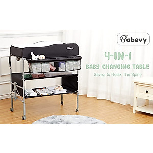 Babevy Portable Baby Changing Table, Foldable Changing Table Dresser Changing Station for Infant, Waterproof Diaper Changing Table Pad Topper, Mobile Nursery Organizer for Newborn Essentials, Black