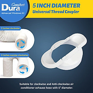 DuraComfort Portable Air Conditioner Window Kit, Sliding Vent Kit with Coupler for 5 Inches Diameter Universal Thread AC Exhaust Hose, Up to 61.8 Inches