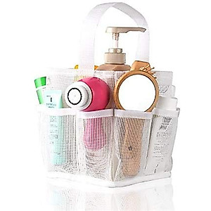 Quick Drying 8 Pockets Hanging Mesh Shower Caddy Organizer Toiletry Tote，Hanging Portable Toiletry Bag for Men and Women, Large Storage Portable Shower Bag for College Dorms Essentials， 2 Assorted Size (White)