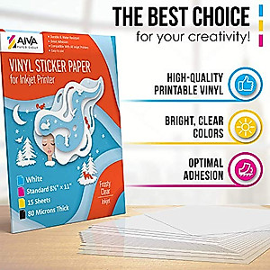 Printable Vinyl Sticker Paper for Inkjet Printer - Frosty Clear - Semi-Transparent -15 Self-Adhesive Sheets - Waterproof Decal Paper - Standard Letter Size 8.5"x11"