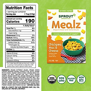 Sprout Foods Organics, Big Kid Mealz, Chickpea Mac & Cheese, Organic Microwavable 6 oz Bowl (8-count)