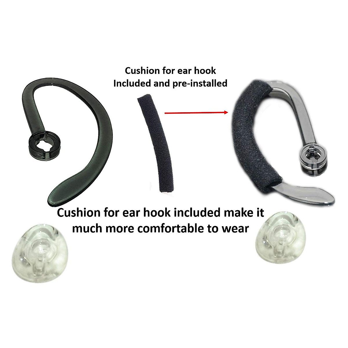 3X Same Size Replacement Earbuds Ear Tips + Ear Hook Loops + Foam Spare Fit Kit for Plantronics CS540 Savi W440 W740 W745 WH500 EarLoops EarHook Ear Bud Sleeve Part (Mixed L/M/S)