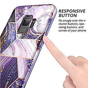SURITCH Case for Galaxy S9, [Built-in Screen Protector] Hybrid Full-Body Protection Shockproof Rugged Bumper Soft Silicone Lavender Protective Cover for Samsung Galaxy S9 5.8 Inch (Purple Marble)