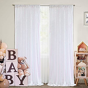 White Iridescent Sequin Backdrop 2 Panels 2FTx8FT Unicorn Backdrop Curtains Glitter Party Backdrop for Girls Birthday Decorations