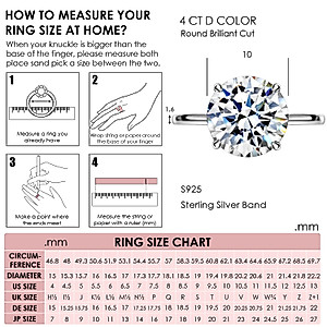 Michooyel Round Brilliant Cut 4ct Engagement Ring 10mm Cubic Zirconia CZ Women's Ring Sterling Silver Promise Ring Wedding Ring