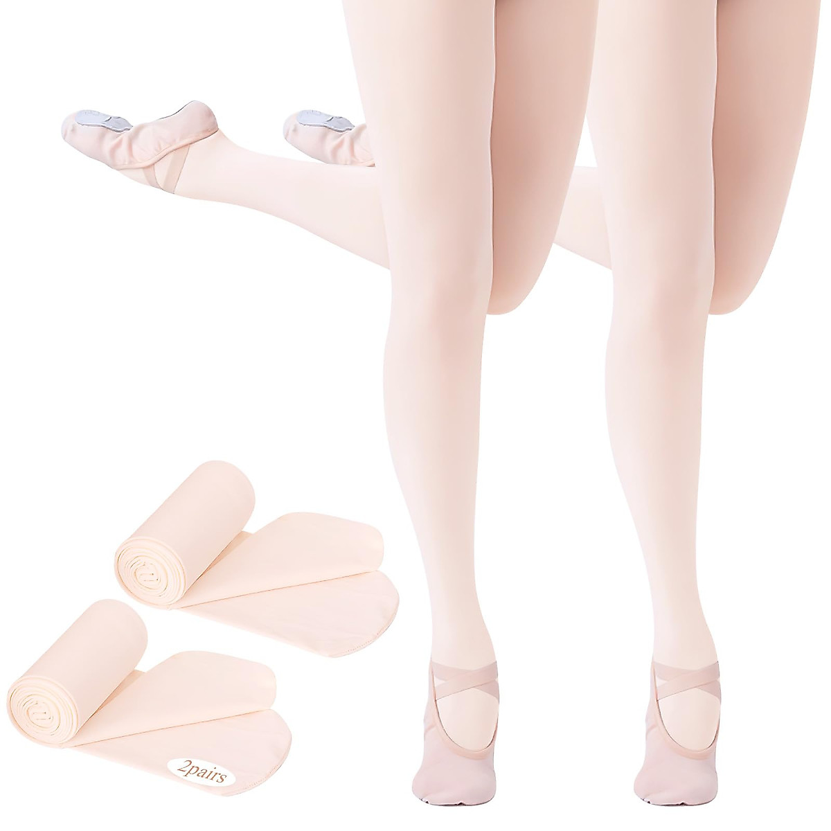 Buauty 2Pcs Girls' Ballet Tights, Dance Tights, Toddler Ultra Soft Footed Tights, Ballet Leotards Dance Outfit for Kids
