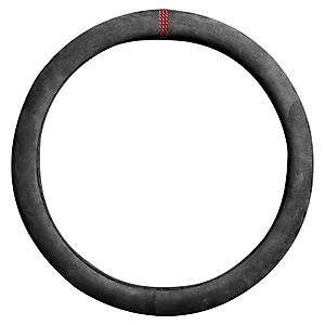 Alfanxi Universal Alcantara Material Steering Wheel Cover Compatible with BMW Benz Audi Toyota Volkswagen Most of Car Models (Red Grid, O Type)